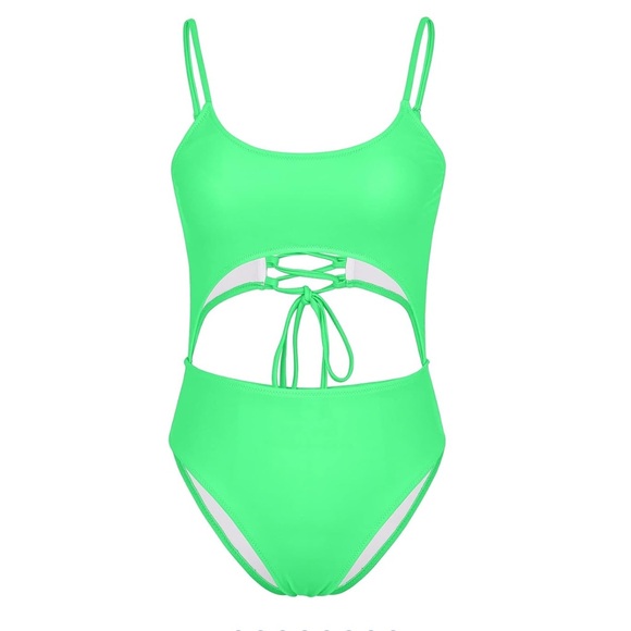 Swim | Meyeeka Scoop Neck Cut Out Lace Up Back High Cut Monokini One ...